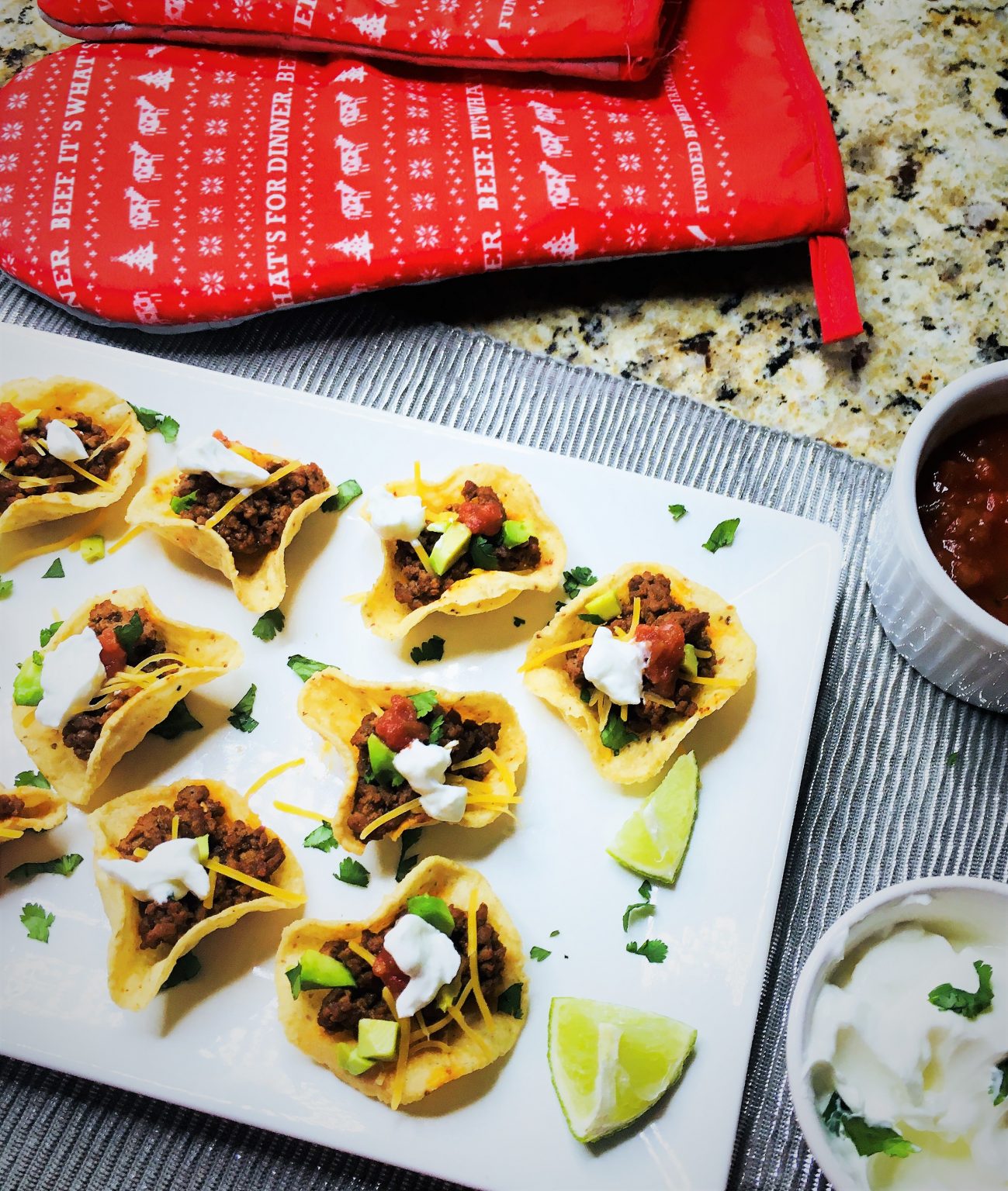 Mini Taco Bowls - Best Easy Beef Appetizer! - Jersey Girl Cooks