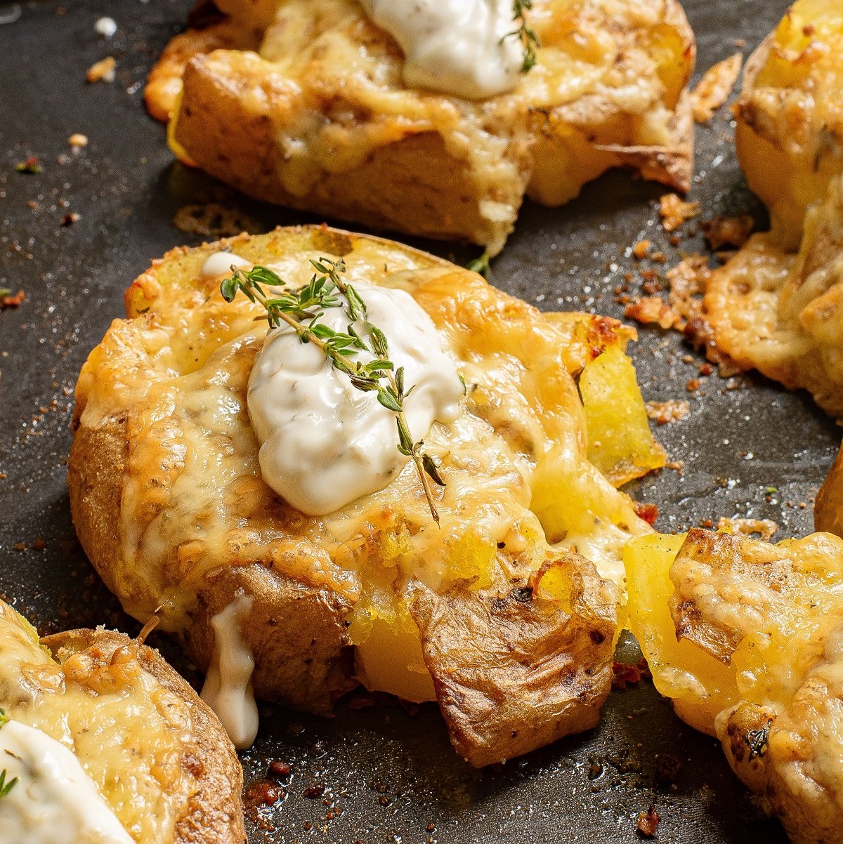 Crispy Smashed Potatoes with Cheese - Jersey Girl Cooks